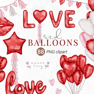 Watercolor Valentine Balloons Clipart, Red Balloons, Party, Instant ...