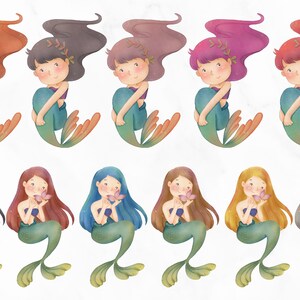 Watercolor Cute Mermaid Clipart, Little Mermaid, Girl, Fairy Tale ...