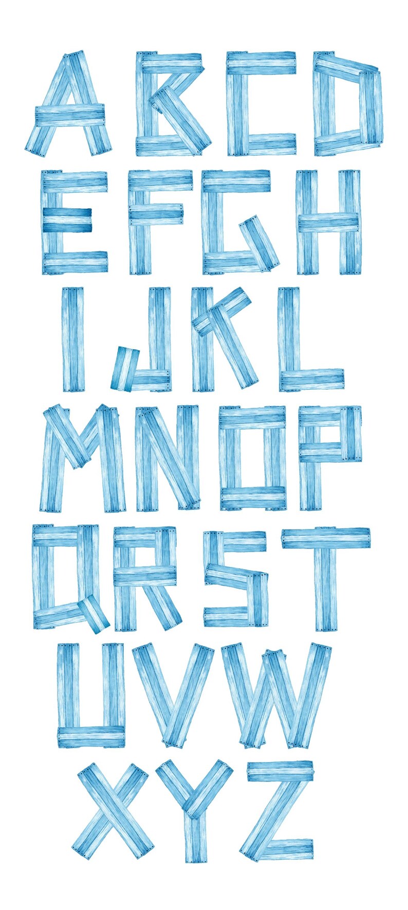 Watercolor Wooden Font Clipart, Blue Wood Font, Beach Font, Summer Font ...