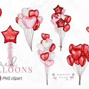 Watercolor Valentine Balloons Clipart, Red Balloons, Party, Instant ...