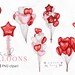 Watercolor Valentine Balloons Clipart, Red Balloons, Party, Instant ...