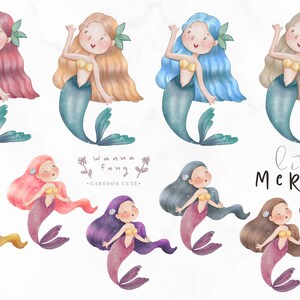 Watercolor Cute Mermaid Clipart, Little Mermaid, Girl, Fairy Tale ...