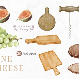 Watercolor Wine and Cheese Clipart, Cheese Board, Instant Download, PNG ...