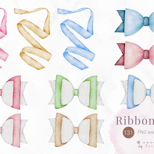 Watercolor Ribbon Bow Clipart Collection, Instant Download, PNG - Etsy