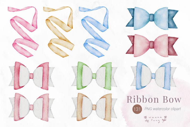 Watercolor Ribbon Bow Clipart Collection, Instant Download, PNG - Etsy