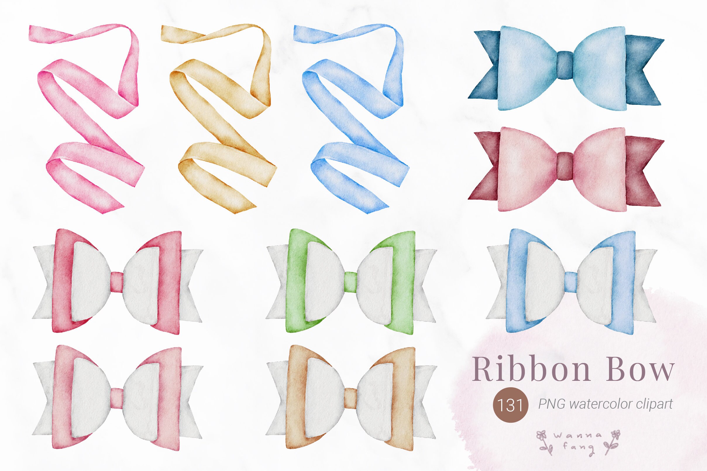 Watercolor Ribbon Bow Clipart Collection, Instant Download, PNG - Etsy