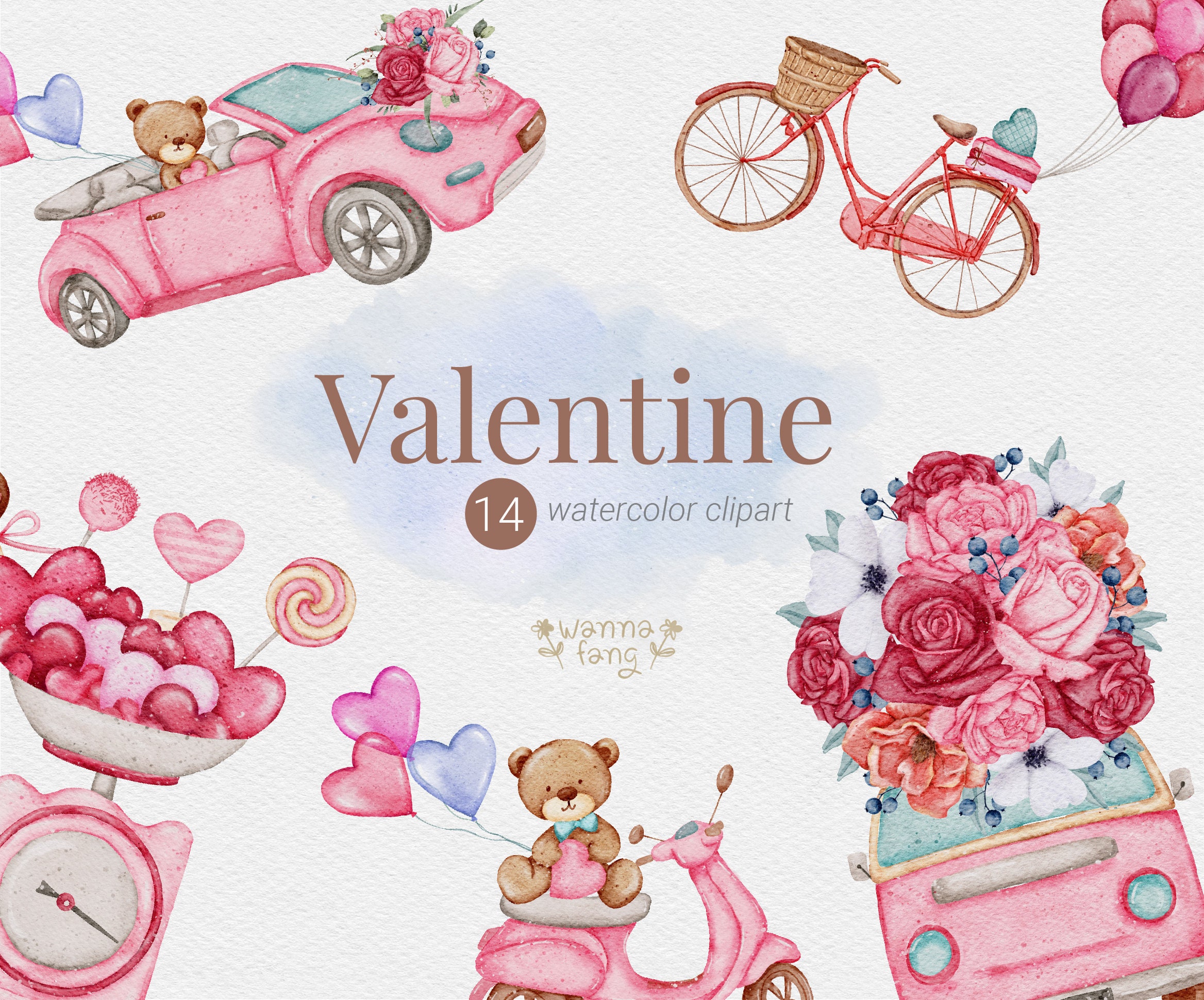 Valentine's Day Watercolor Clipart, Valentine's Day Element, Valentine ...