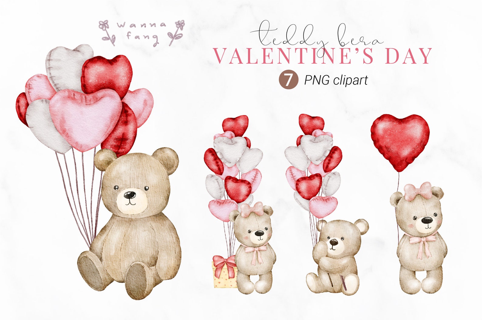 Watercolor Valentine Teddy Bear Clipart, Instant Download, PNG - Etsy
