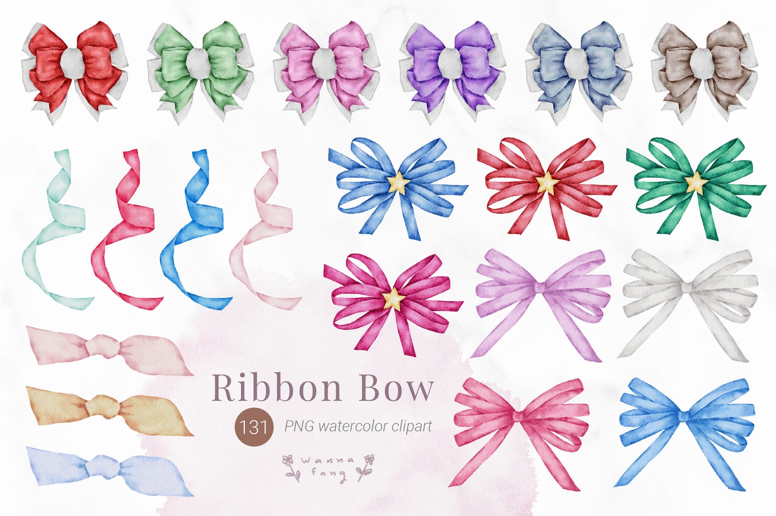 Watercolor Ribbon Bow Clipart Collection, Instant Download, PNG - Etsy
