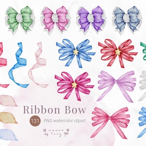 Watercolor Ribbon Bow Clipart Collection, Instant Download, PNG - Etsy