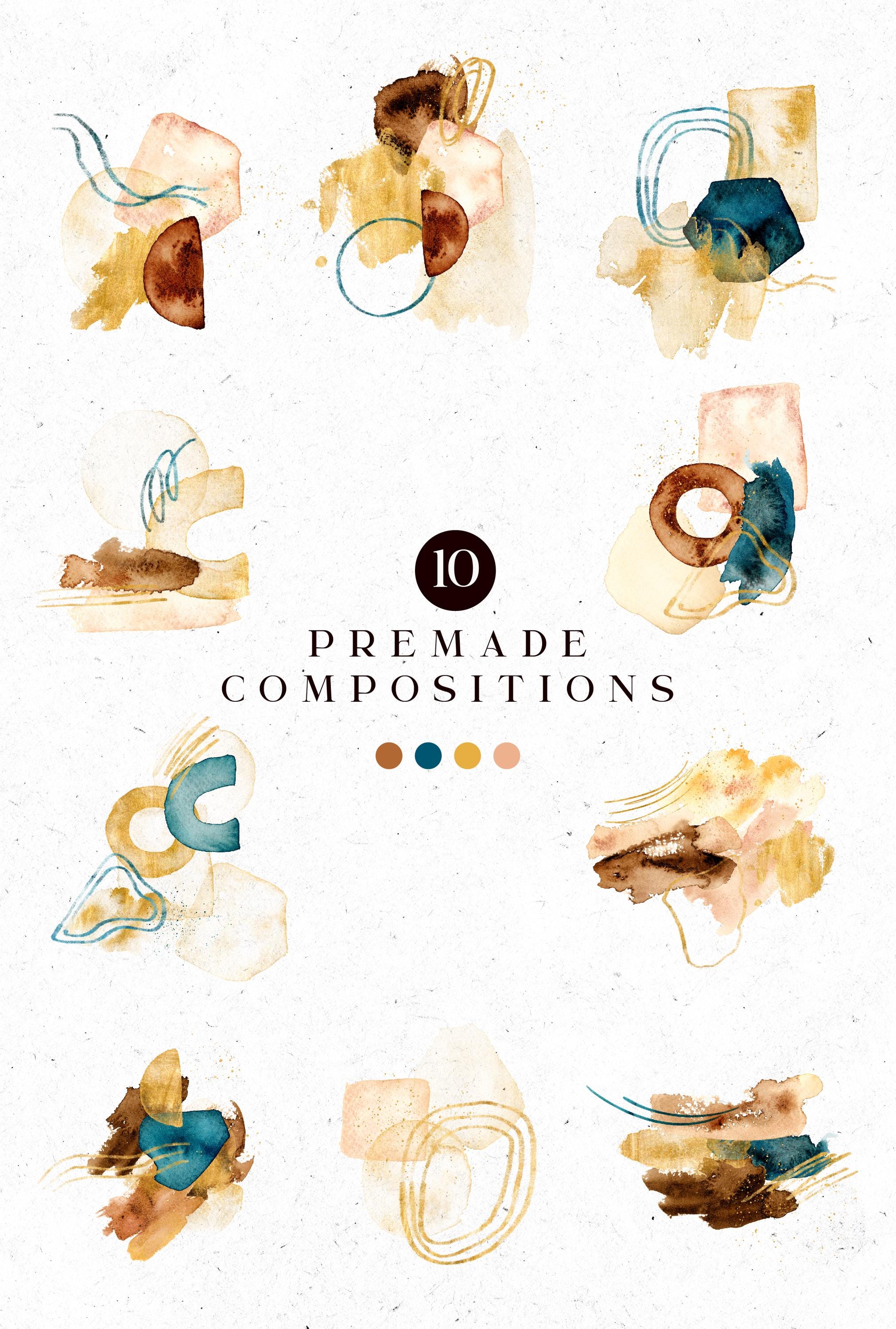 Watercolor Modern Abstract Clipart, Abstract Shapes Clipart, Luxury ...