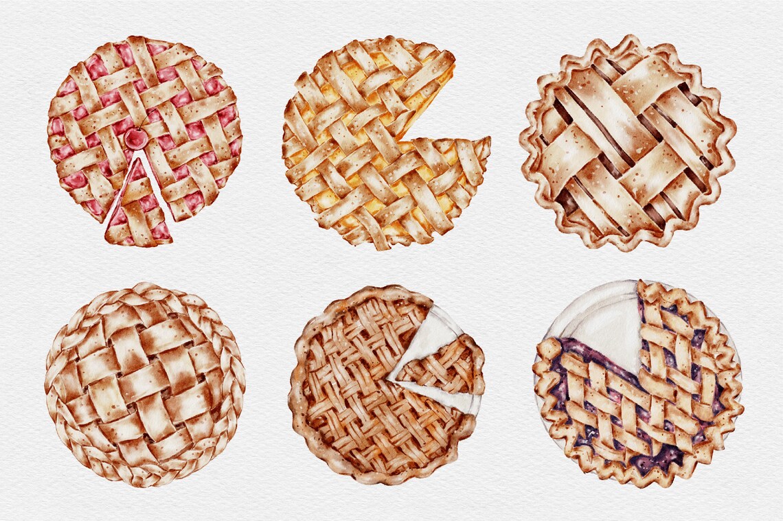 Pie Watercolor Clipart, Bakery Clipart, Breads, Bake, Instant Download ...