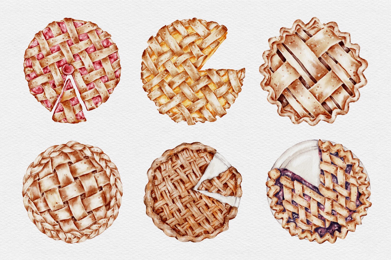 Pie Watercolor Clipart, Bakery Clipart, Breads, Bake, Instant Download ...