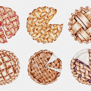 Pie Watercolor Clipart, Bakery Clipart, Breads, Bake, Instant Download ...