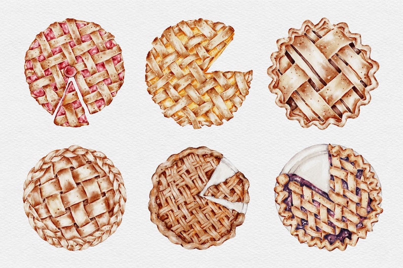 Pie Watercolor Clipart, Bakery Clipart, Breads, Bake, Instant Download ...