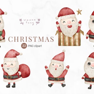 Christmas Watercolor Santa Claus Clipart Set, Festive Holiday ...