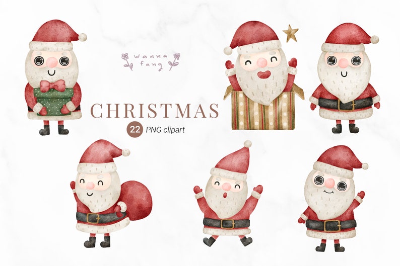 Christmas Watercolor Santa Claus Clipart Set, Festive Holiday ...