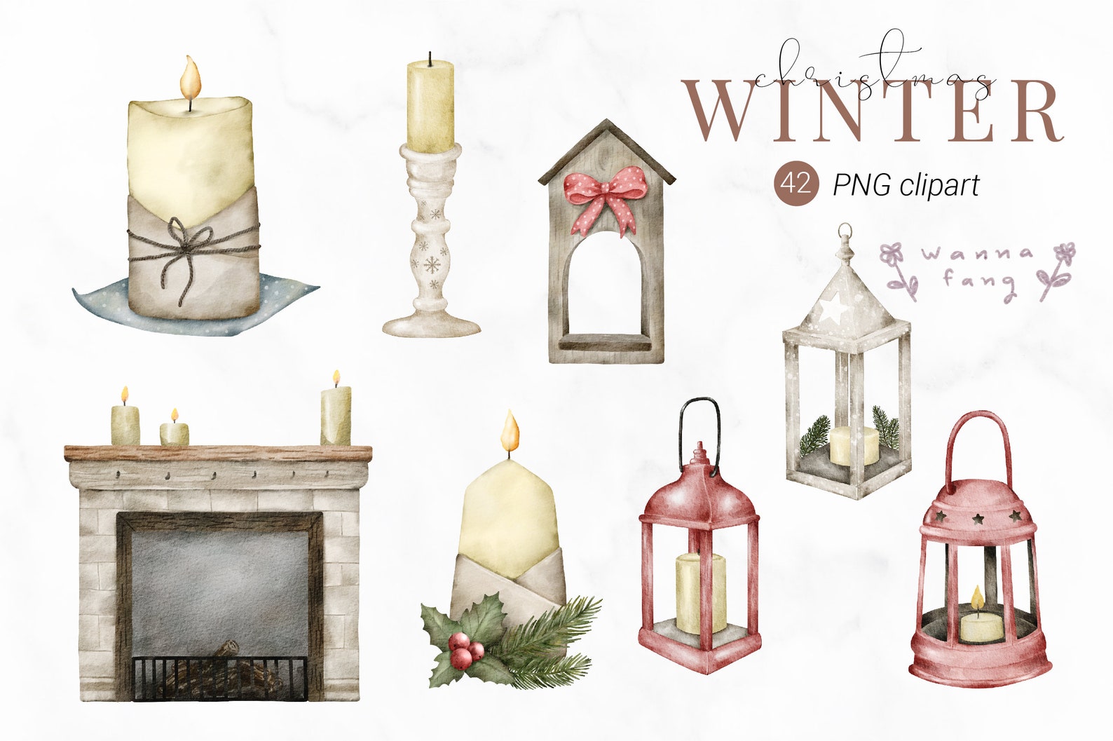 Cozy Christmas Watercolor Clipart Set, Christmas Ornaments, Digital ...