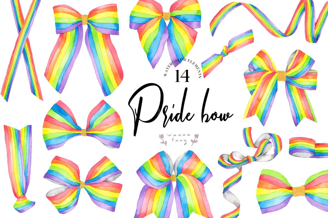 Rainbow Bow Clipart, Coquette Bow Png, Pride Month Watercolor Clipart ...