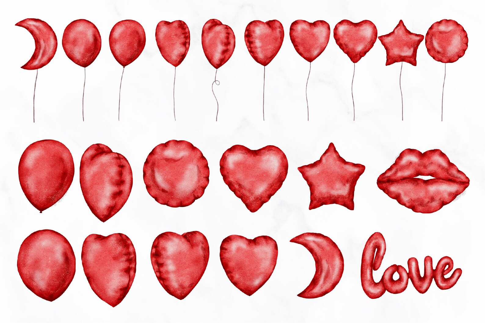 Watercolor Valentine Balloons Clipart, Red Balloons, Party, Instant ...