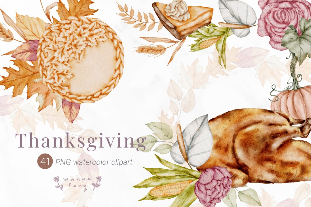 Thanksgiving Watercolor Clipart, Autumn Watercolor Clipart, Instant ...