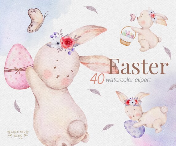 Watercolor Easter Clipart Bunny Watercolour Clipart Digital - Etsy