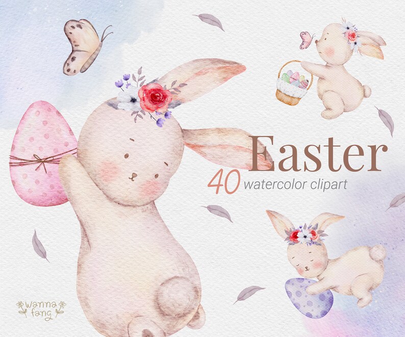 Watercolor Easter Clipart, Bunny Watercolour Clipart, Digital File ...