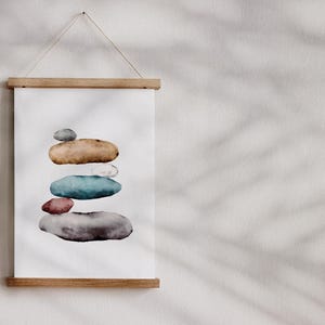 Watercolor Stone Balancing Clipart, Zen Stones, Wall Art, Rock, Spa ...