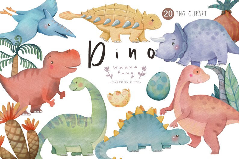 Watercolor Dinosaurs Clipart, Adorable Animal, Dino Clipart, Baby ...