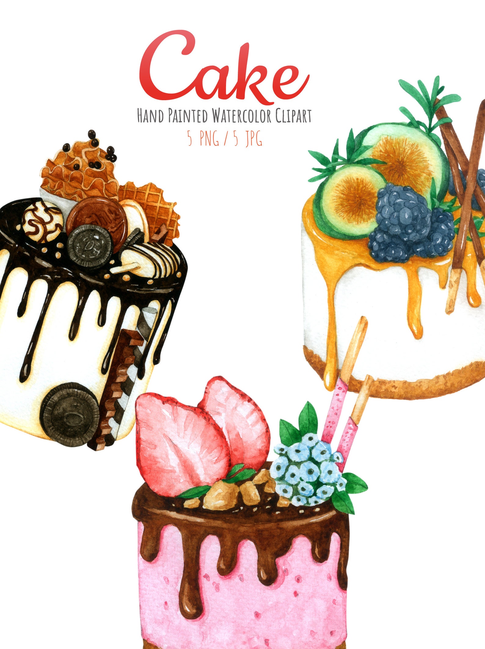Watercolor Cake Clipart Collection Cake Clip Art 5 Hand - Etsy UK