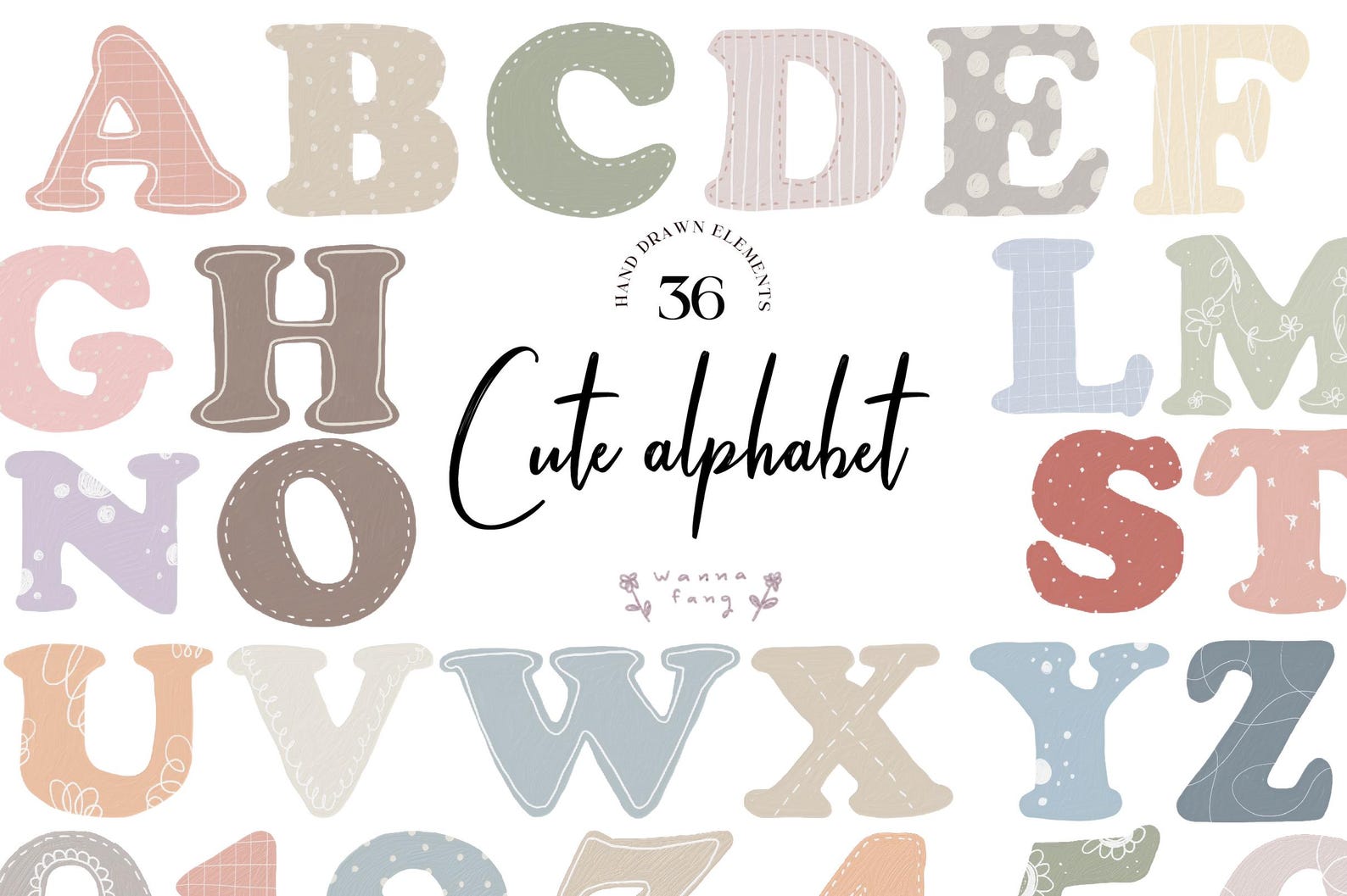 Cute Kids Hand Drawn Alphabet, Funny Font, Colorful Letters Clipart ...