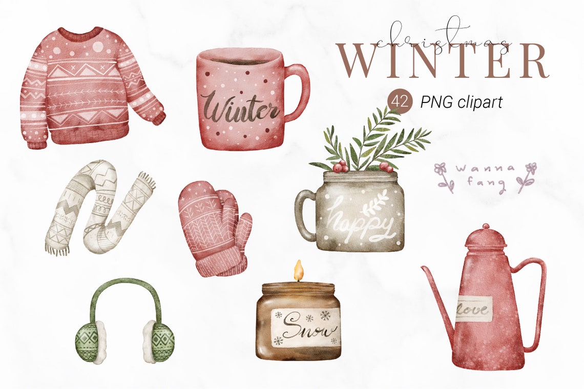 Cozy Christmas Watercolor Clipart Set Christmas Ornaments - Etsy
