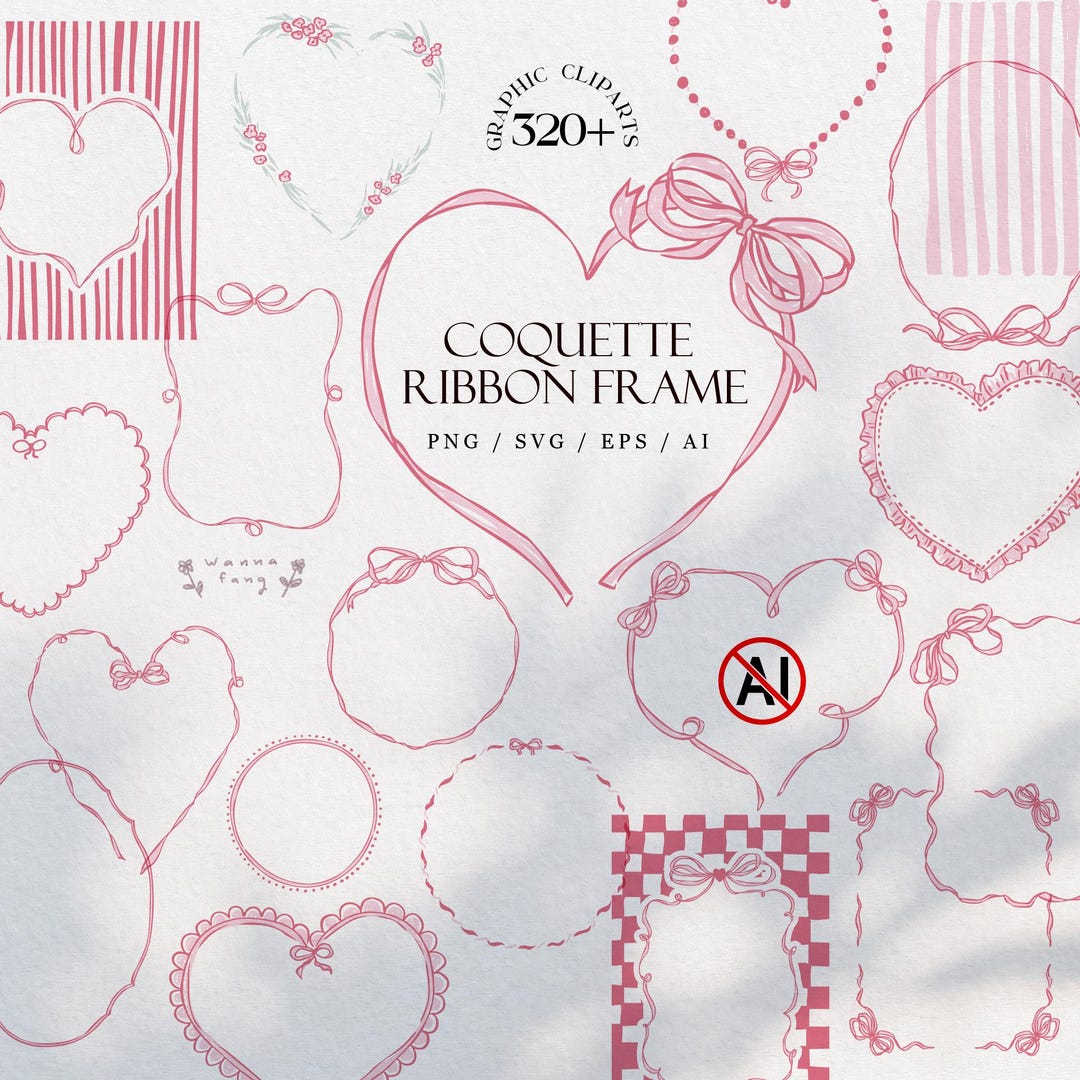 Coquette Valentine Ribbon Frame Clipart - Hand Drawn PNG, SVG, EPS ...