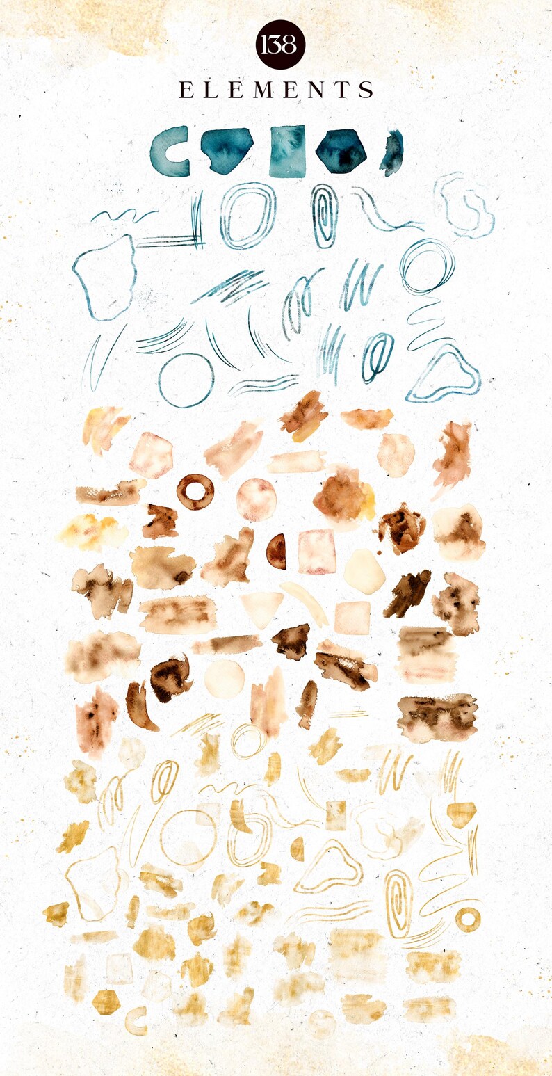 Watercolor Modern Abstract Clipart, Abstract Shapes Clipart, Luxury ...