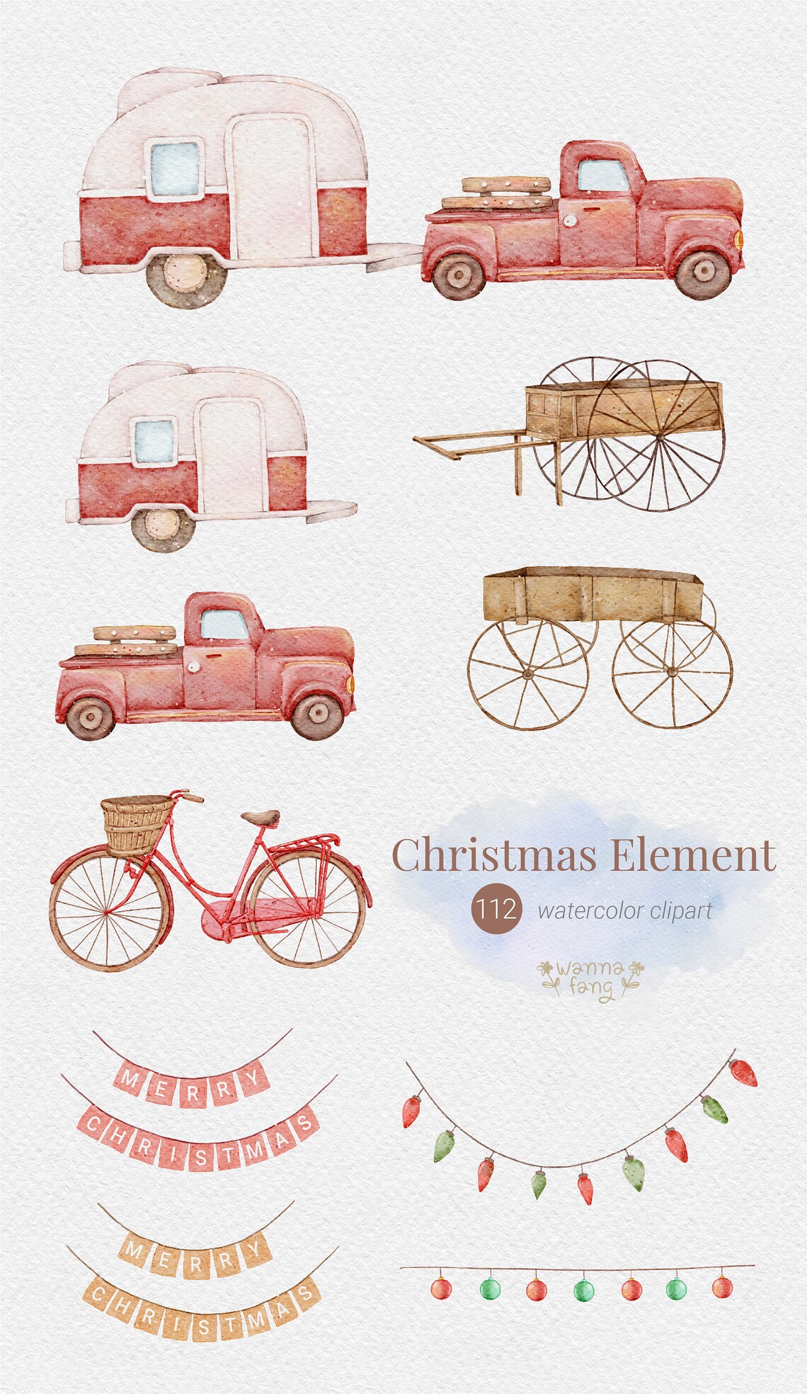 Christmas Watercolor Clipart Bundle, Christmas Element Clipart ...