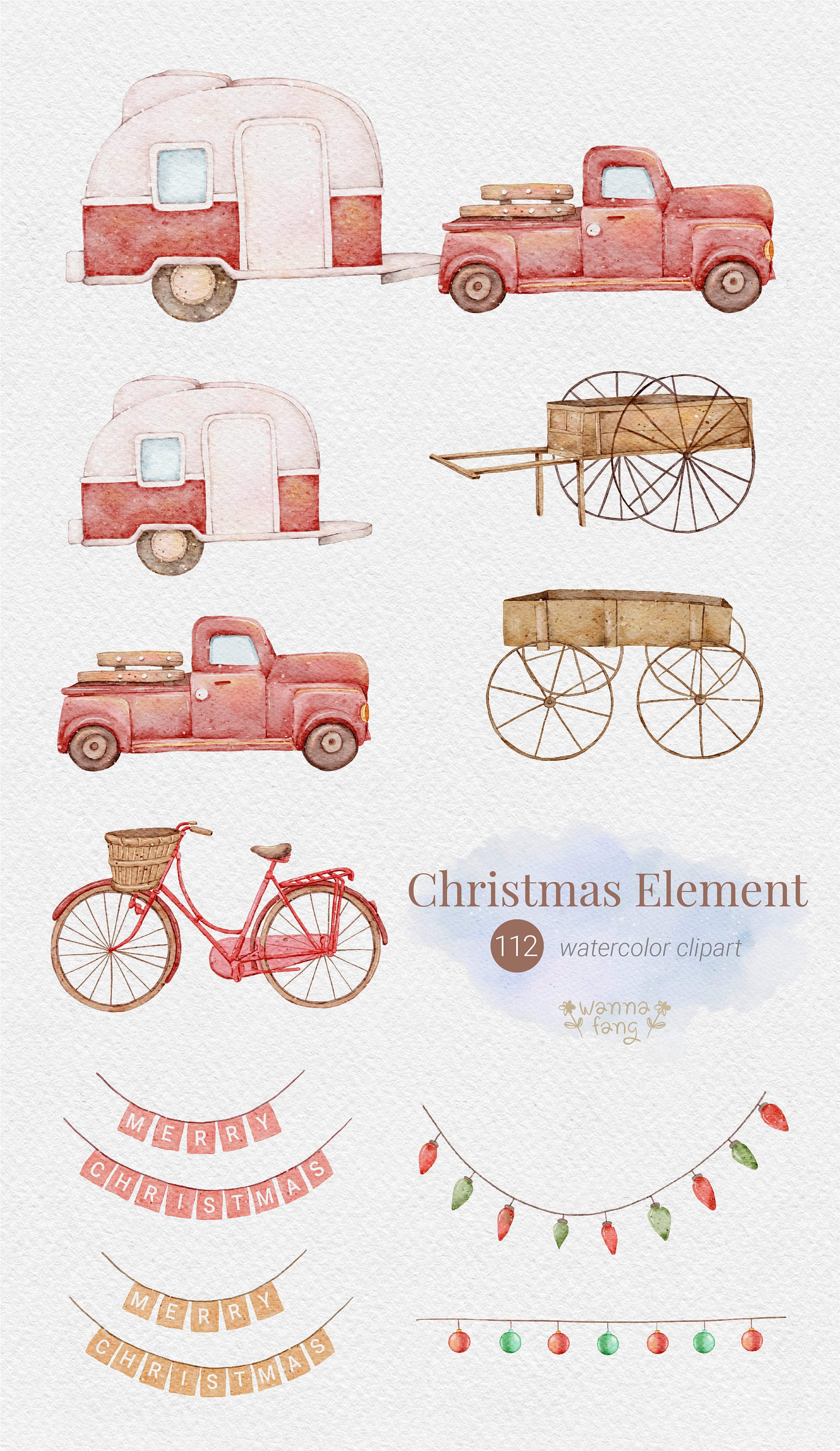 Christmas Watercolor Clipart Bundle, Christmas Element Clipart ...