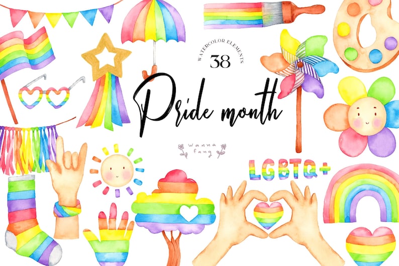 Pride Month Watercolor Clipart: Rainbow LGBTQ+ Designs (digital PNG) - Etsy