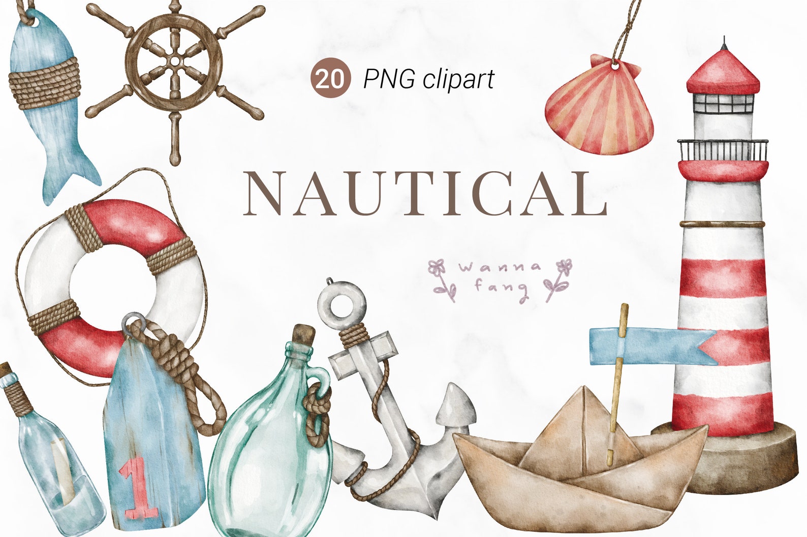 Watercolor Nautical Clipart, Nautical Decor, Marine Clipart, Summer ...