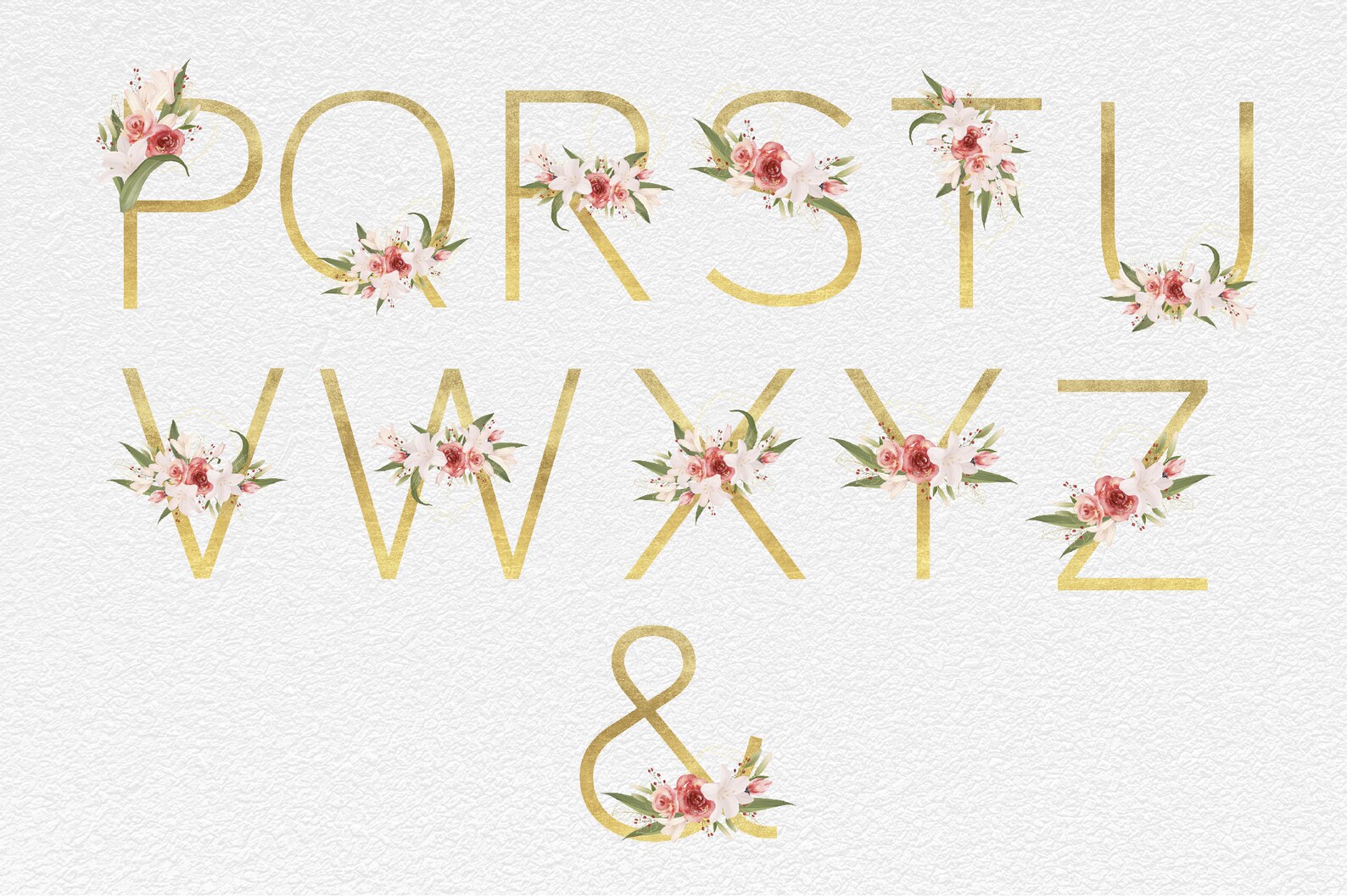 Gold Alphabet and Lilly Flower Clipart Wedding Letter Logo - Etsy