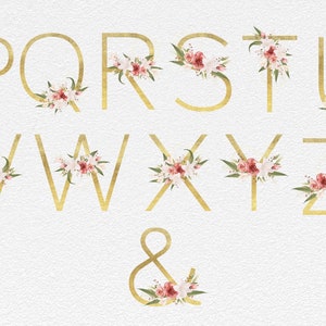 Gold Alphabet and Lilly Flower Clipart, Wedding Letter, Logo, Font ...