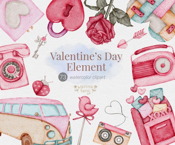 Big Set Valentine's Day Watercolor Clipart - Etsy