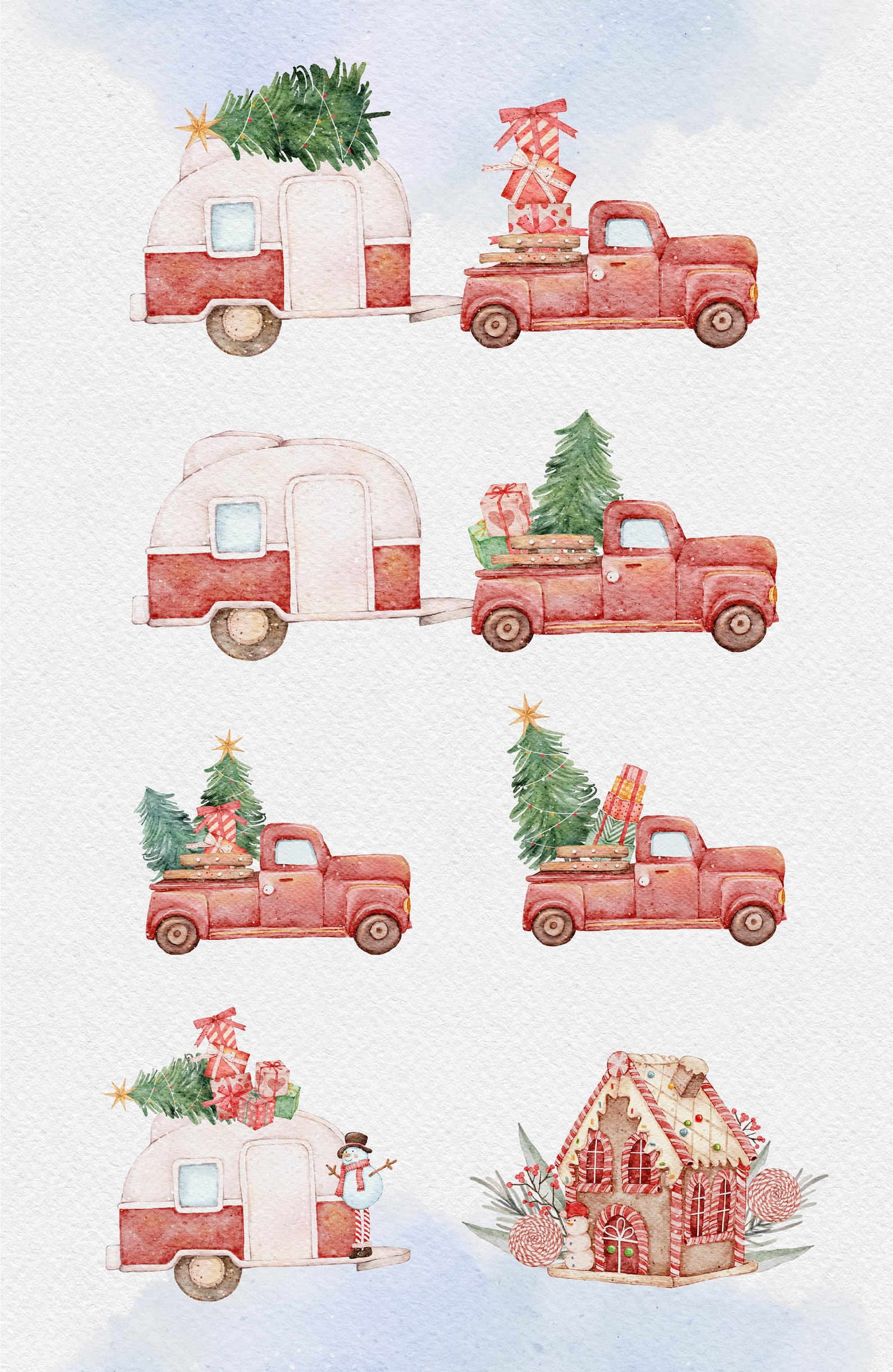 Christmas Truck Watercolor Clipart: Holiday PNG (digital Download) - Etsy