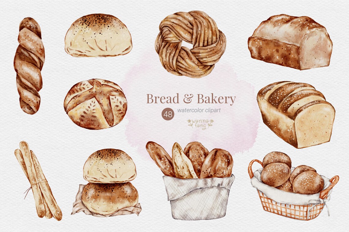 Bread and Bakery Watercolor Clipart Bake Donut Cookie - Etsy