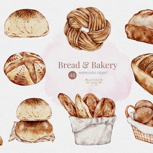 Bread and Bakery Watercolor Clipart, Bake, Donut, Cookie, Instant ...