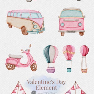 Big Set Valentine's Day Watercolor Clipart, Valentine's Day Element ...