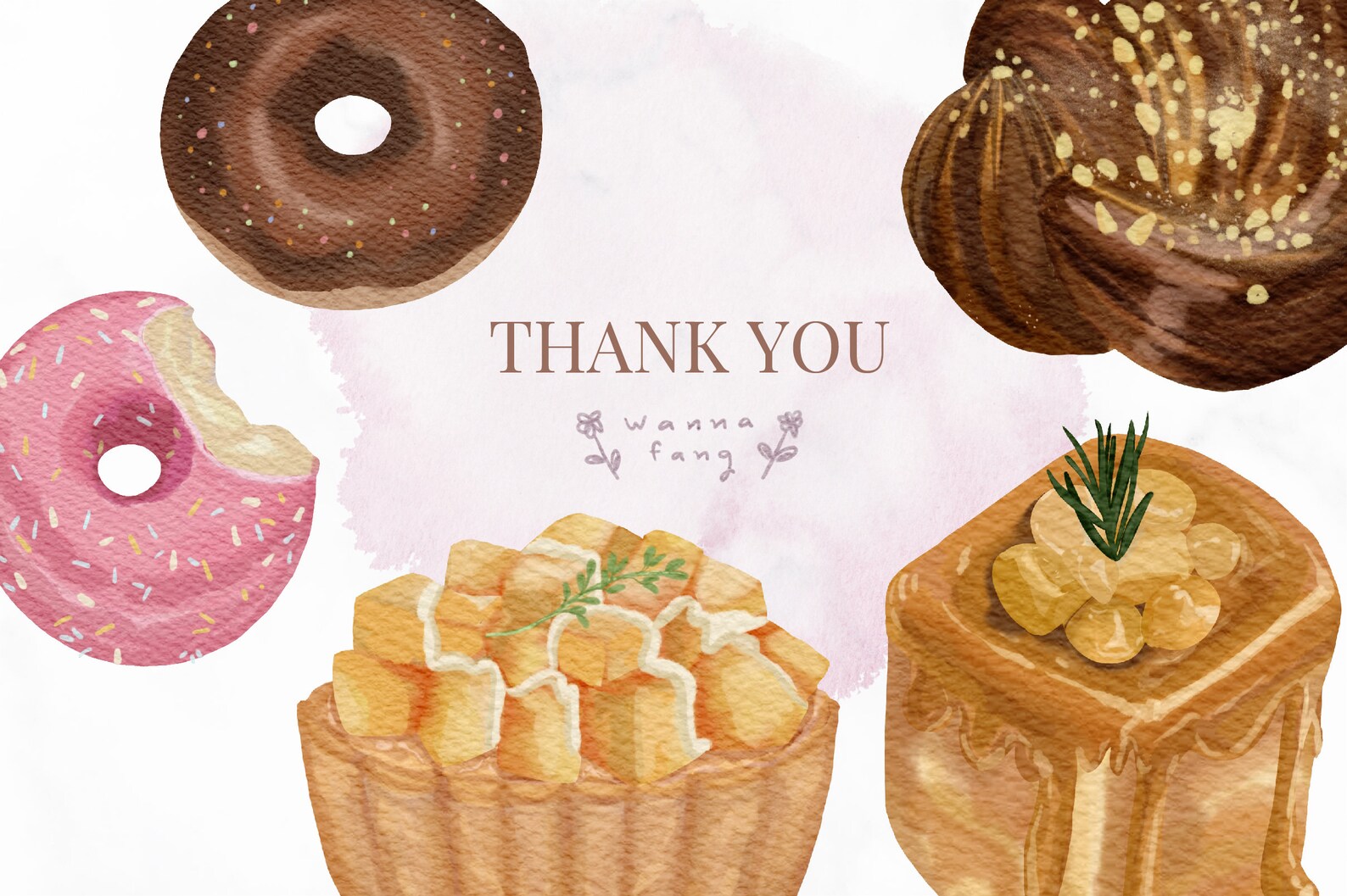 Watercolor Bread and Bakery Clipart, Cake, Cupcake, Breads, Donut ...