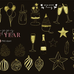 Watercolor Happy New Year Clipart: Christmas Ornaments (PNG, Instant ...