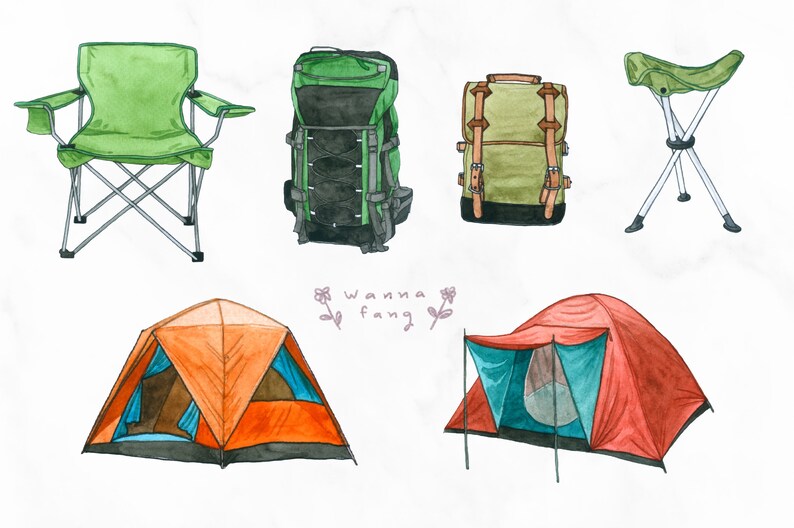 Watercolor Camping Clipart, Travel Clipart, Adventure, Camp Fire ...