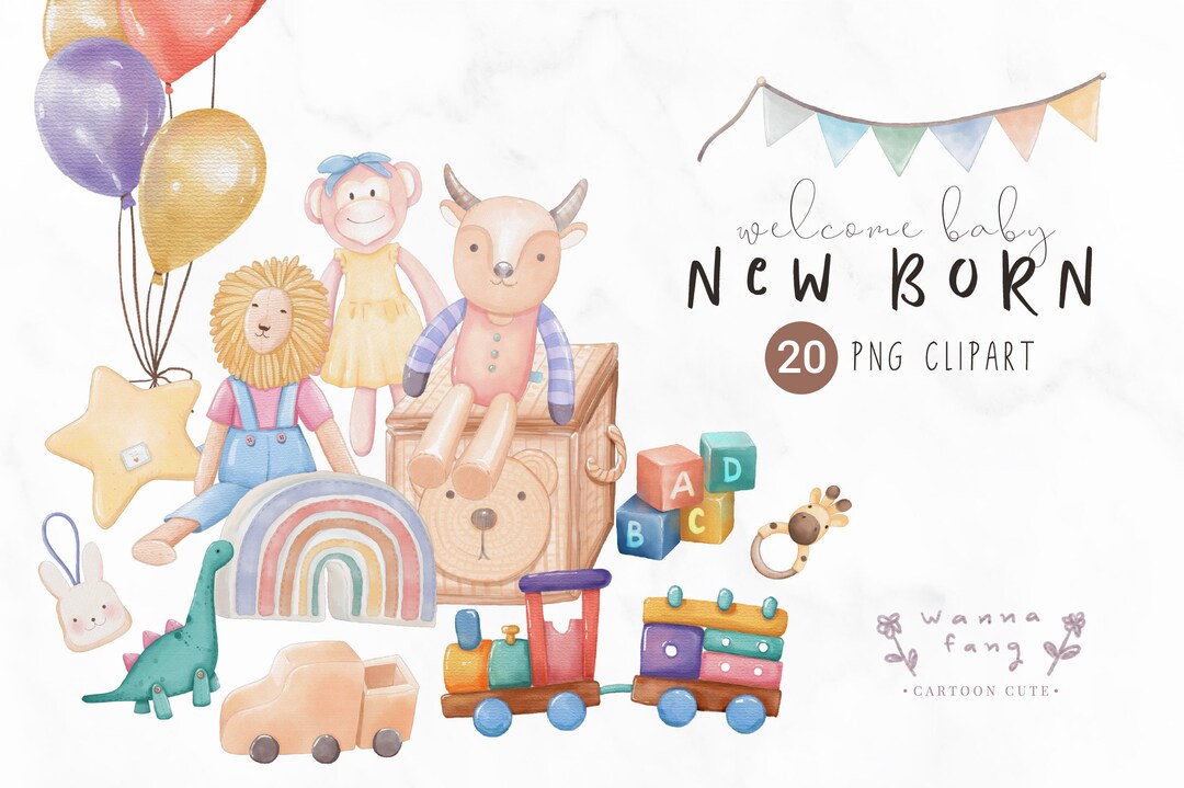 Watercolor New Born Baby Clipart, Baby Toy, Baby Accessory, Instant ...