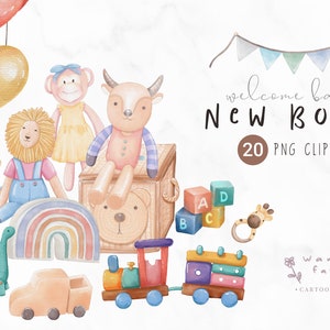 Watercolor New Born Baby Clipart, Baby Toy, Baby Accessory, Instant ...